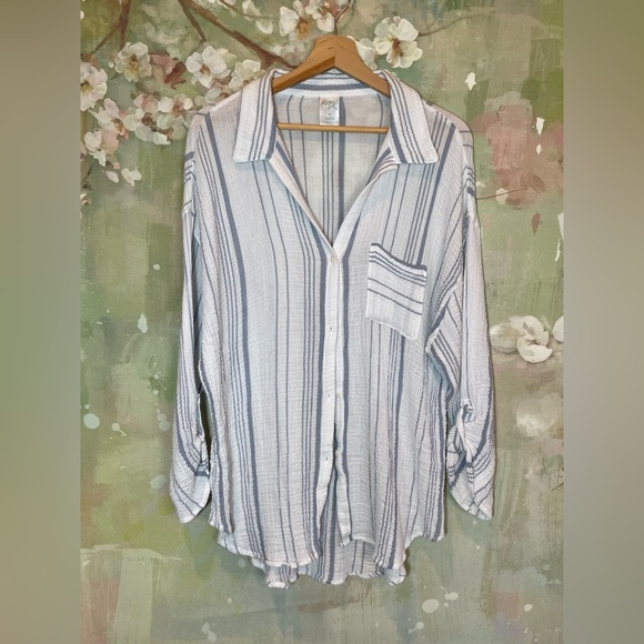 Kona Sol | Tops | Kona Sol0 Gauze Cottonlightweightstriped Button Down ...